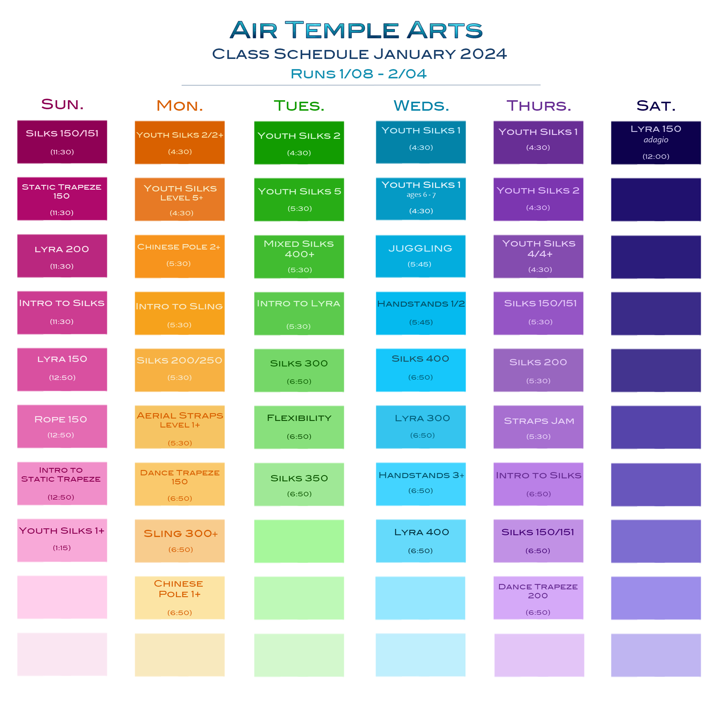 Class Schedule | Air Temple Arts
